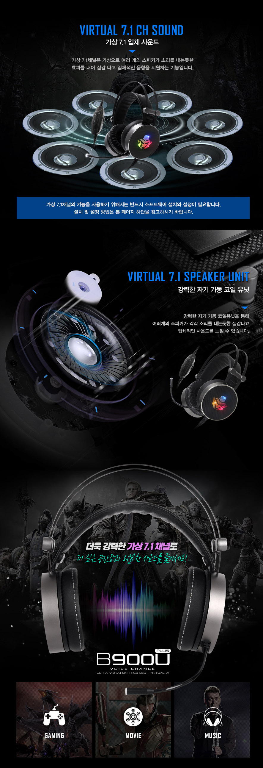 HACKER 7.1채널 진동 음성변조 게이밍헤드셋 B900U-PLUS | 홈플러스